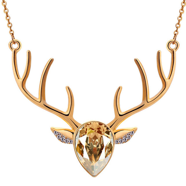 Rhinestone Crystal Deer Head Antler Pendant Necklace – Country Bumpkin